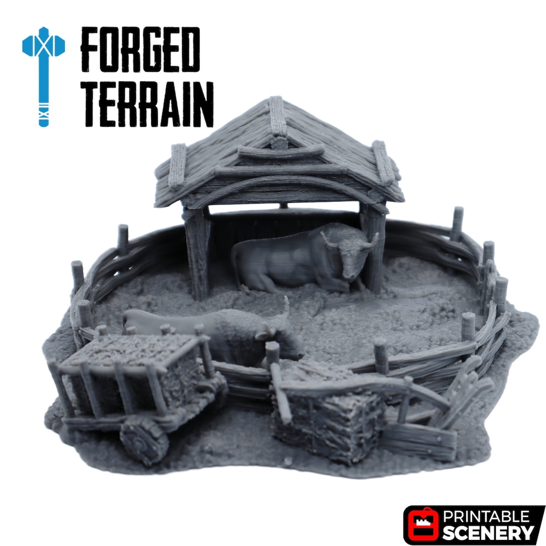 Oxen Enclosure, Farm Village Setting Animals and Accessories, Fantasy ...