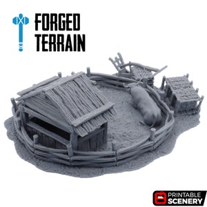 Oxen Enclosure, Farm Village Setting Animals and Accessories, Fantasy ...