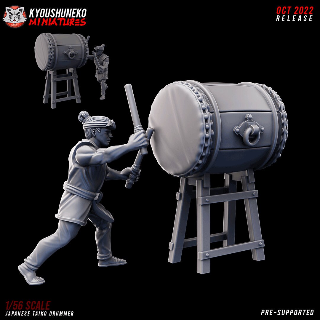 Samurai Musician Miniature Japanese Taiko Drummer, Kyoushuneko ...