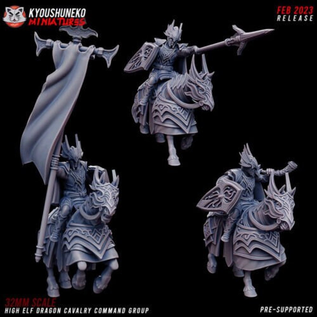 Kyoushuneko Miniatures Nipponx3 Elf Dragon Cavalry Command Group | 15mm-32mm Scale | Wargaming ...