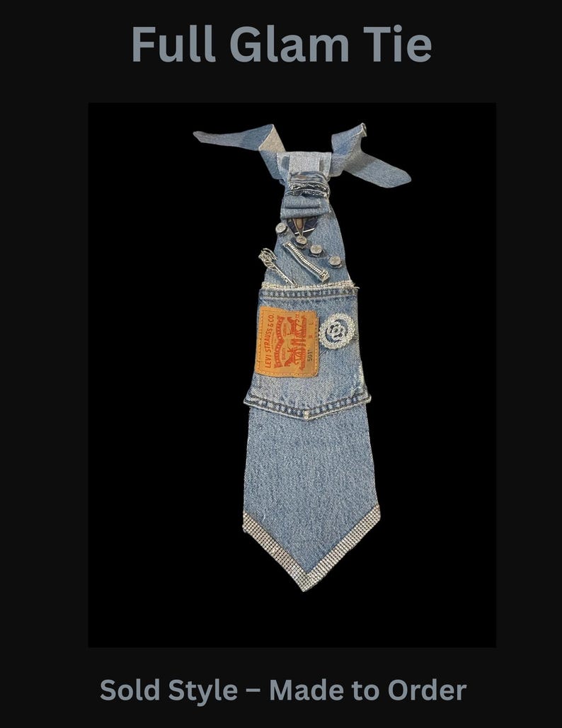 Full Glam Denim Junk Tie With Branding & Pearl Necklace – Made-to-order ...