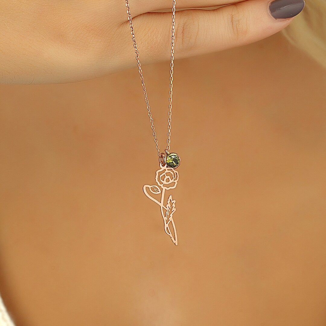 Birth Flower, Birthstone, August Birth Flower Necklace, August ...