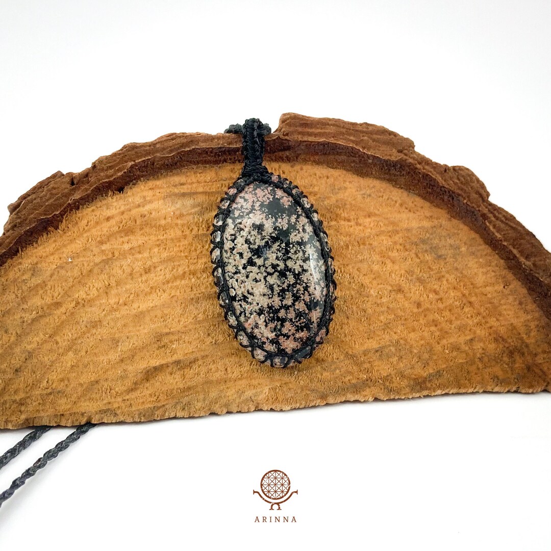 Flower Obsidian Necklace - Obsidian Crystal Necklace - Crystal Macrame ...
