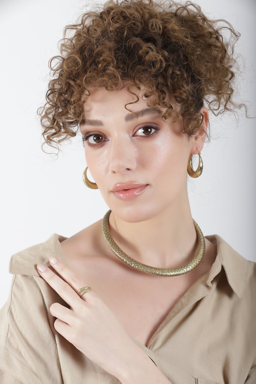 Brass Snake Skin Torque Choker - Unique Bohemian Brass Necklace - Gift ...