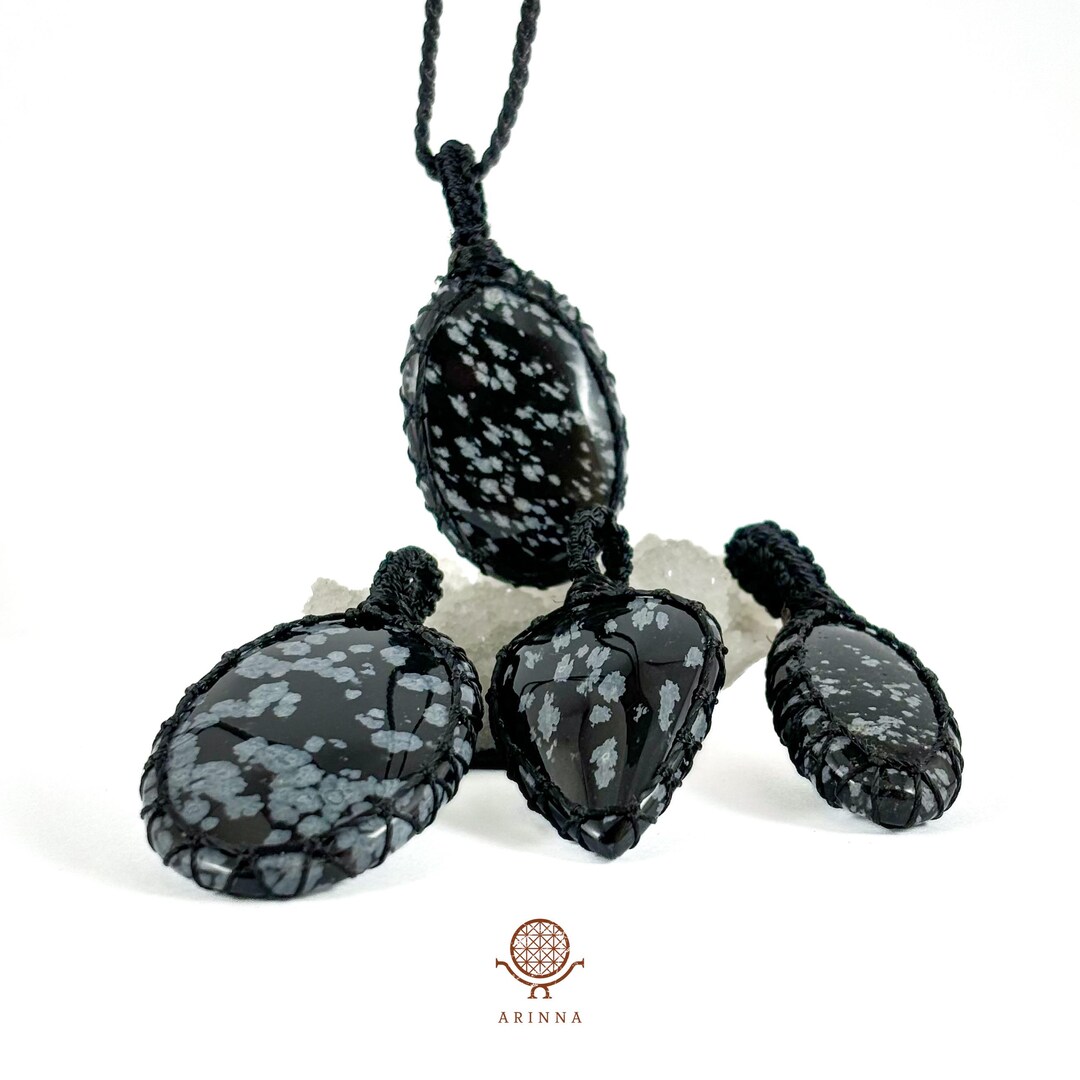 Snowflake obsidian macrame pendant snowflake obsidian necklace ...
