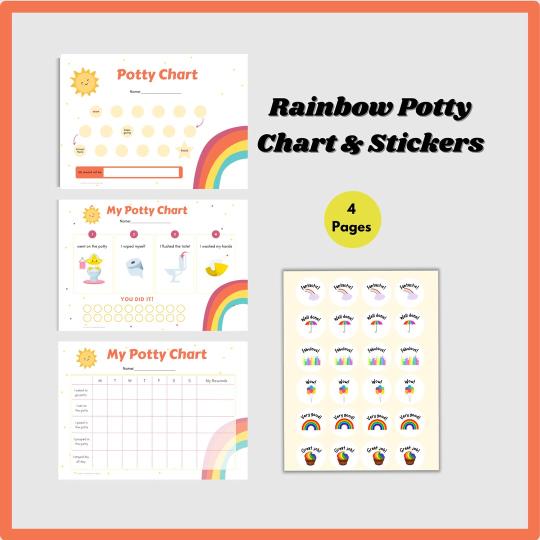Rainbow Potty Chart With Stickers, Girls Potty Chart With Stickers ...