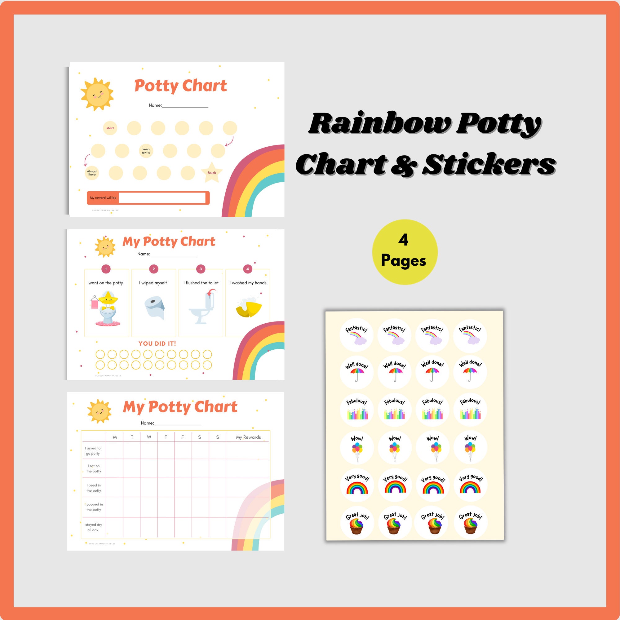 Rainbow Potty Chart With Stickers, Girls Potty Chart With Stickers ...