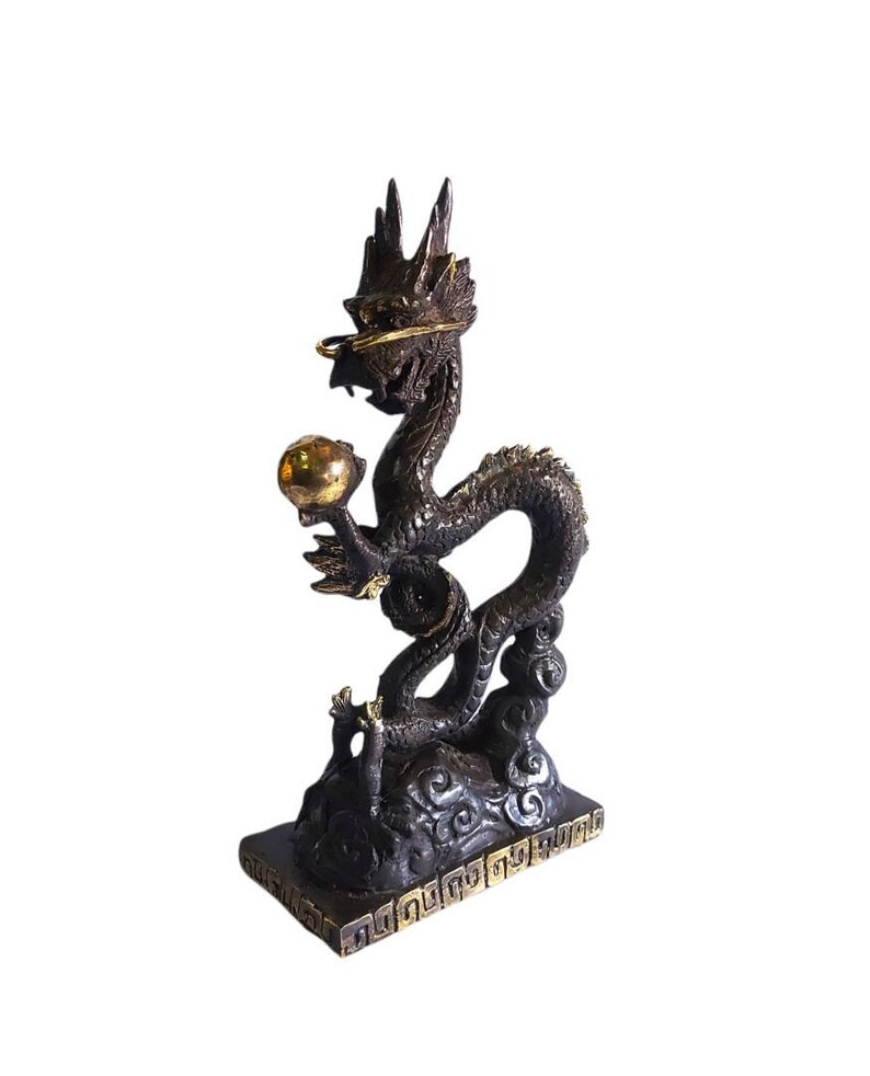 Miniature Dragon Statue 10.6 Inch, Chinese Antique Bronze, Dragon ...