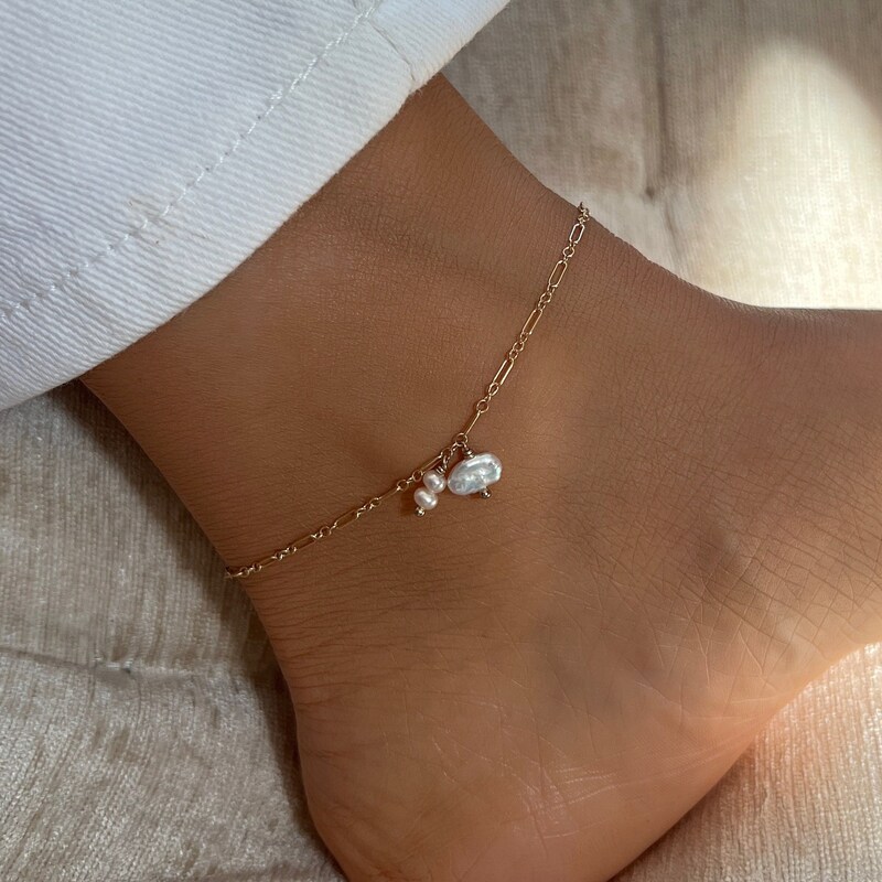 14k Gold Anklet - Etsy