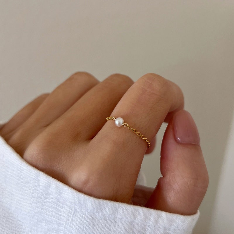 Thin Pearl Ring - Etsy
