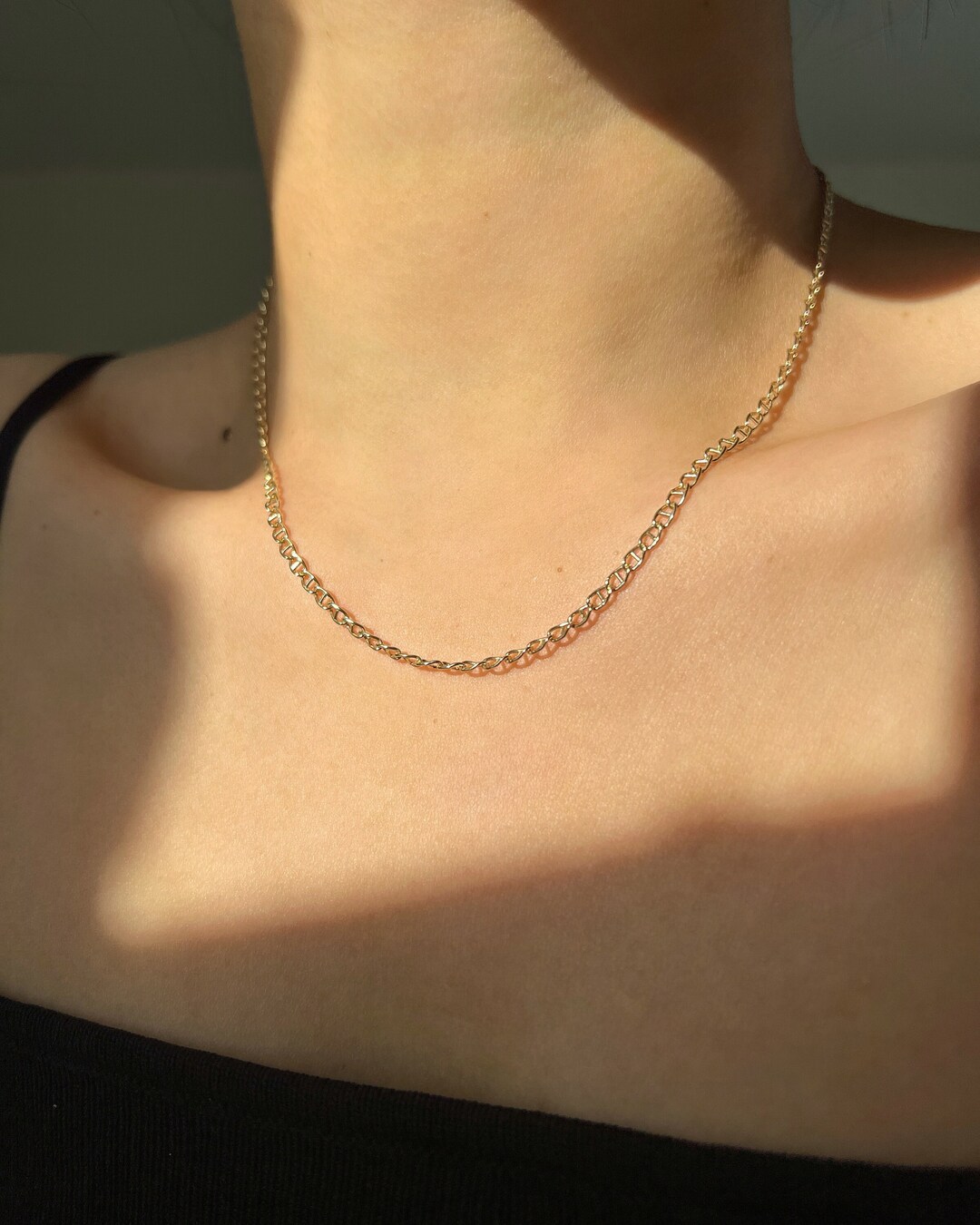 14K Gold-filled Oval Cable Chain Necklace, Gold Layered Choker ...