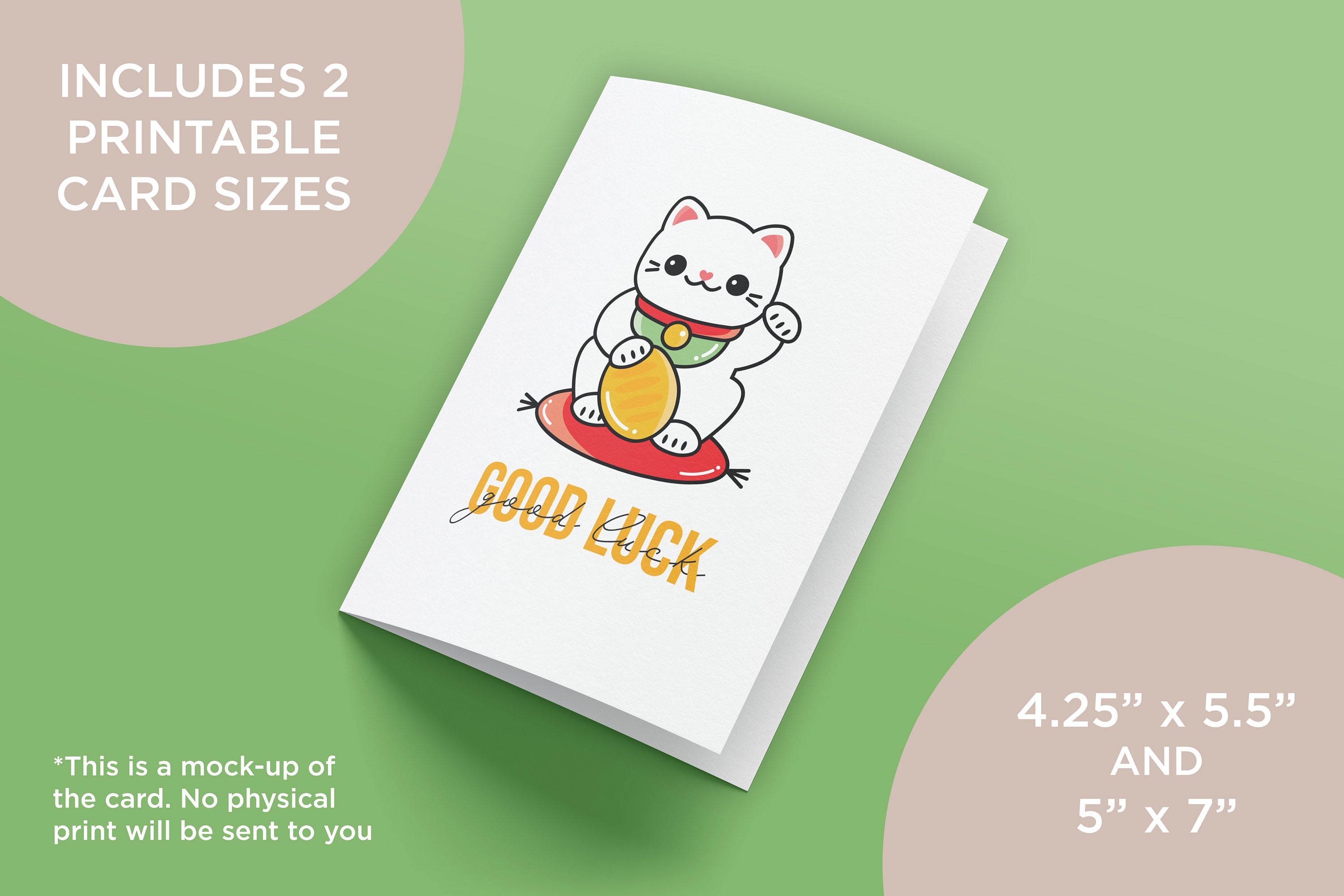 Good Luck Cat Card Digital Download Printable Card Good Luck Card ...