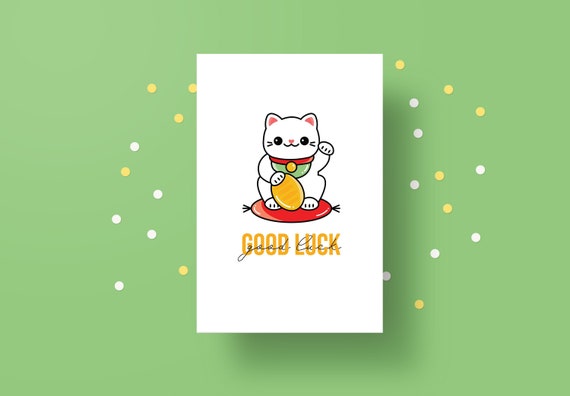 Good Luck Cat Card Digital Download Printable Card Good | Etsy