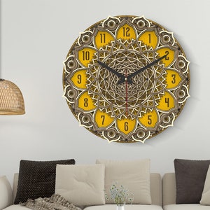 Wooden Multi Layer Wall Clock, Colorful Mandala Wall Clock ...