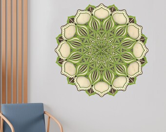 Wooden Multi Layer Wall Clock, Colorful Mandala Wall Clock, Wood Tier ...