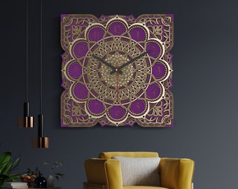 Filigree Mandala Wall Clock Silent Sweep Wooden Decor | Etsy