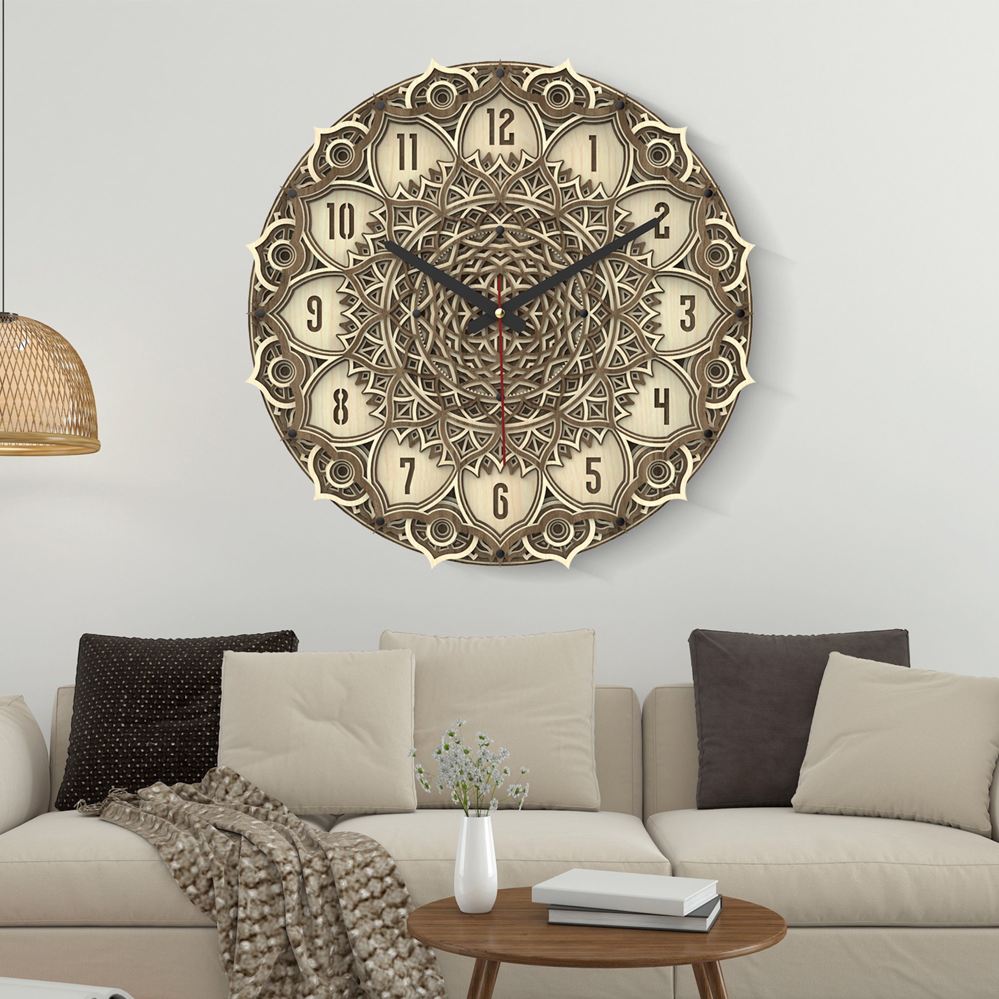 Wooden Multi Layer Wall Clock, Colorful Mandala Wall Clock ...
