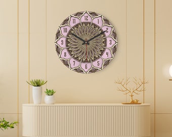 Wooden Multi Layer Wall Clock, Colorful Mandala Wall Clock ...