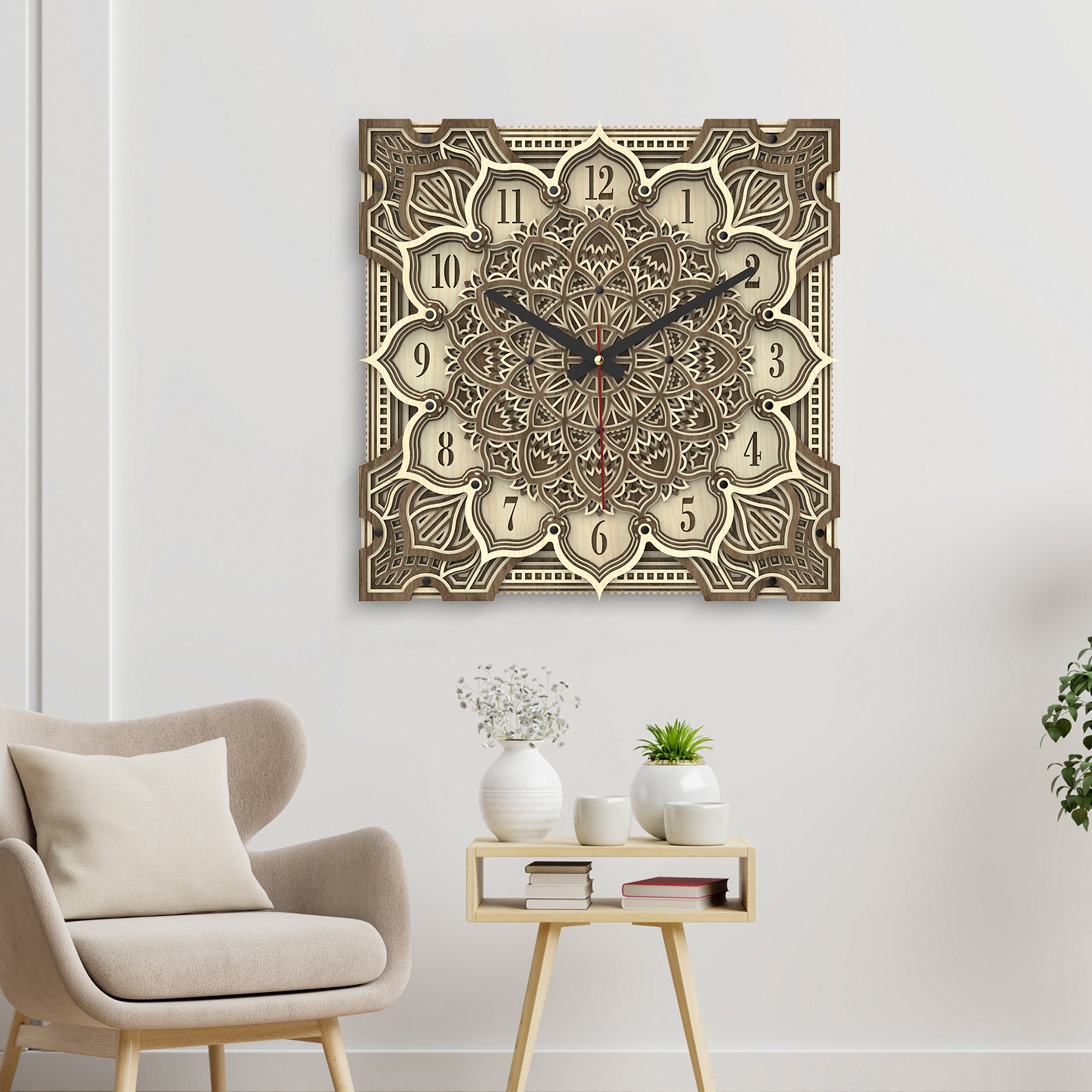 Filigree Mandala Wall Clock, Silent Sweep Wooden Decor, Housewarming ...