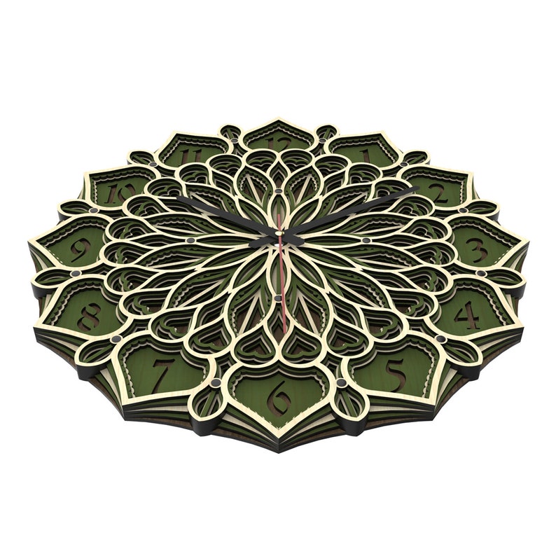 Wooden Multi Layer Wall Clock, Colorful Mandala Wall Clock, Wood Tier ...