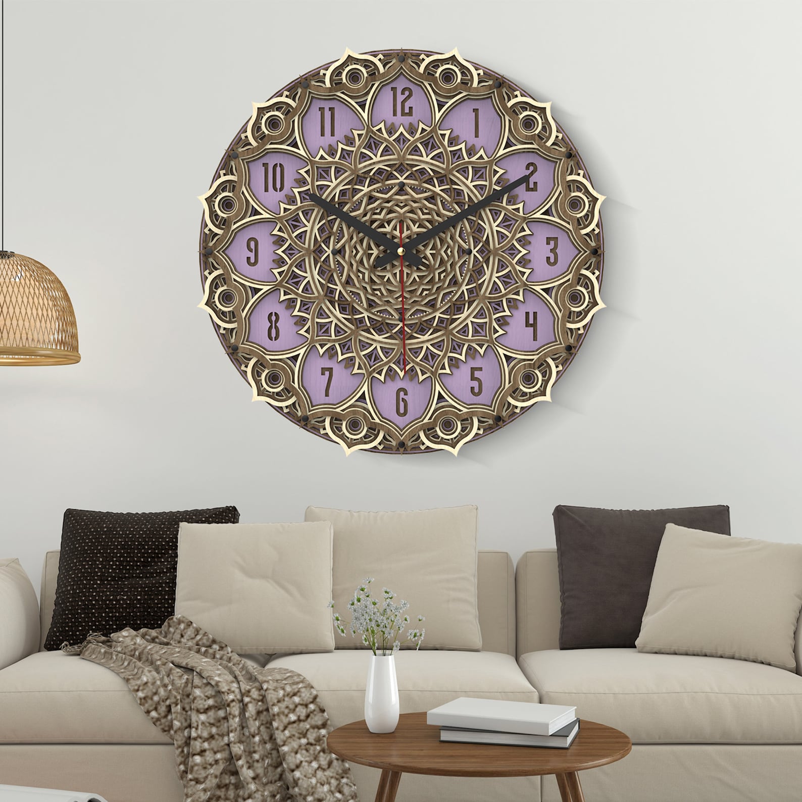 Wooden Multi Layer Wall Clock, Colorful Mandala Wall Clock ...