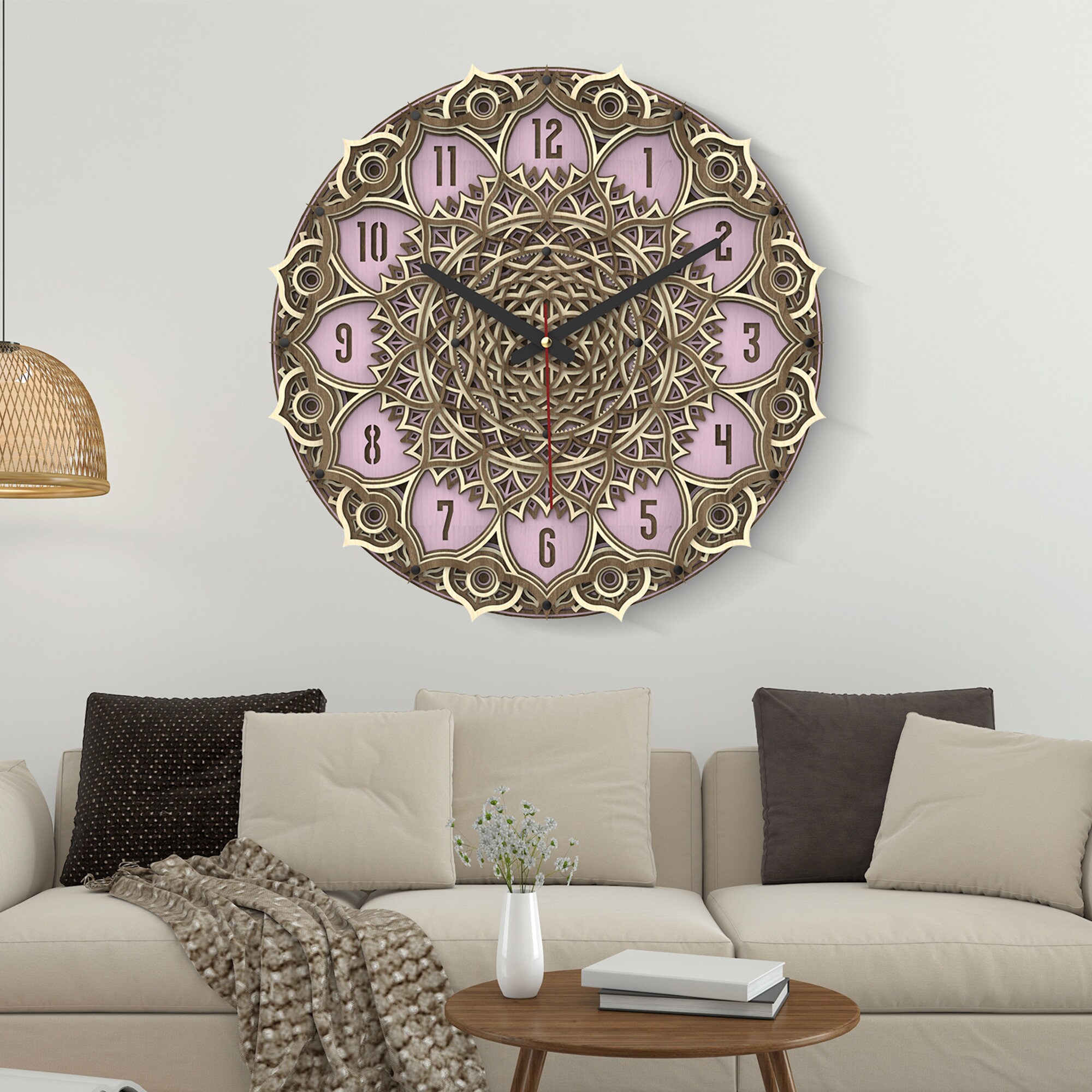 Wooden Multi Layer Wall Clock, Colorful Mandala Wall Clock ...