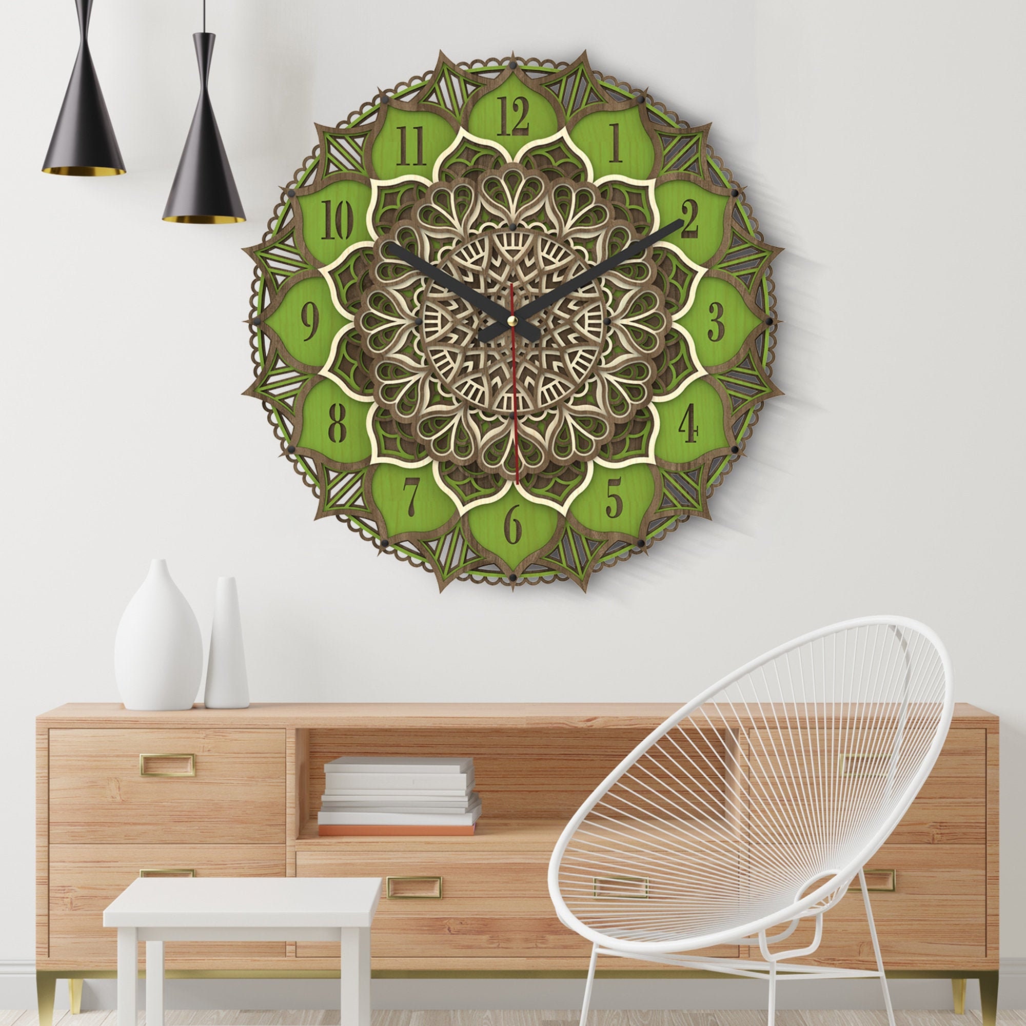 Wooden Multi Layer Wall Clock, Colorful Mandala Wall Clock, Wooden ...