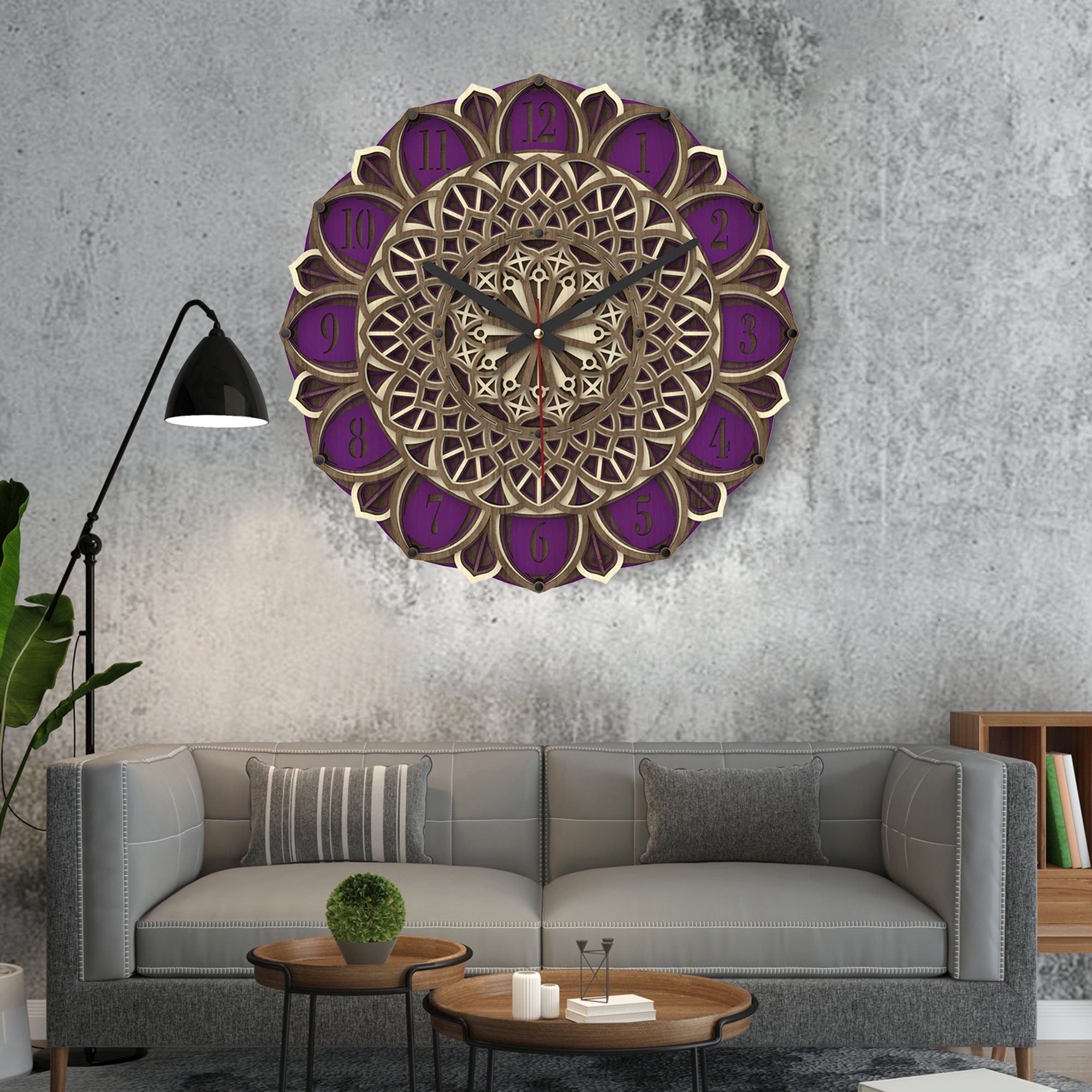 Colorful Mandala Wall Clock, Wooden Multi Layer Wall Clock, Wood Tier ...