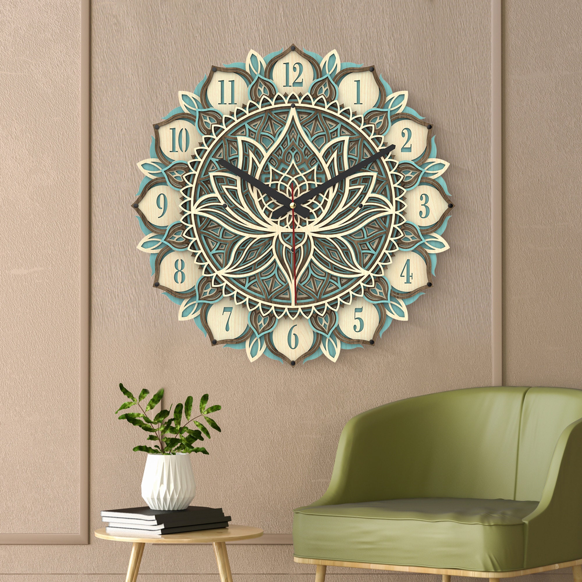 Wooden Multi Layer Wall Clock, Colorful Mandala Wall Clock ...