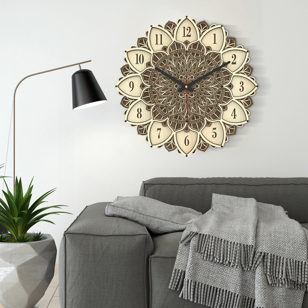 Wooden Multi Layer Wall Clock, Colorful Mandala Wall Clock, Wood Tier ...