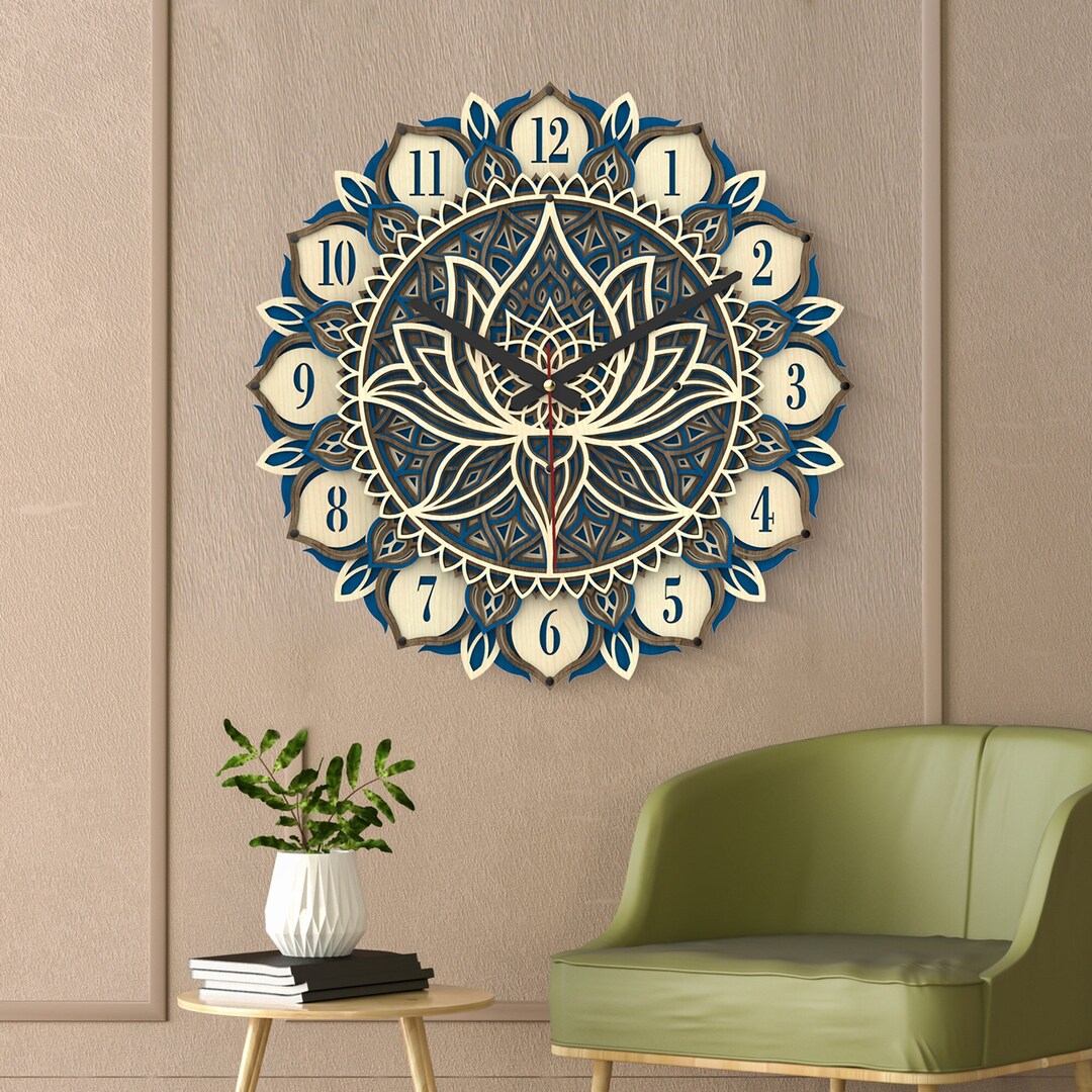 Wooden Multi Layer Wall Clock, Colorful Mandala Wall Clock ...