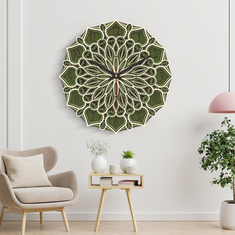 Wooden Multi Layer Wall Clock, Colorful Mandala Wall Clock, Wood Tier ...