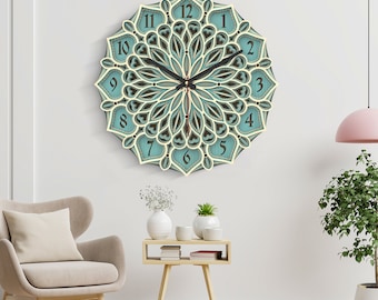 Wooden Multi Layer Wall Clock, Colorful Mandala Wall Clock ...