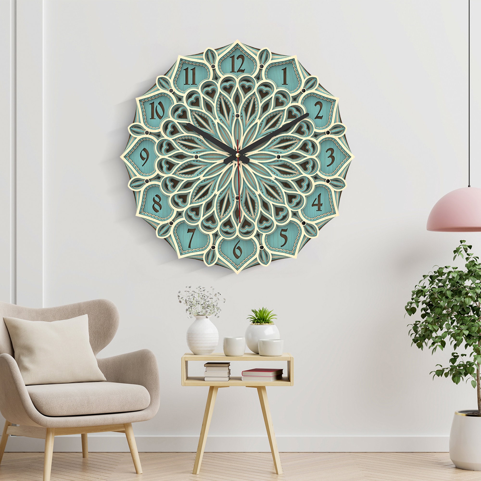 Wooden Multi Layer Wall Clock, Colorful Mandala Wall Clock, Wood Tier ...