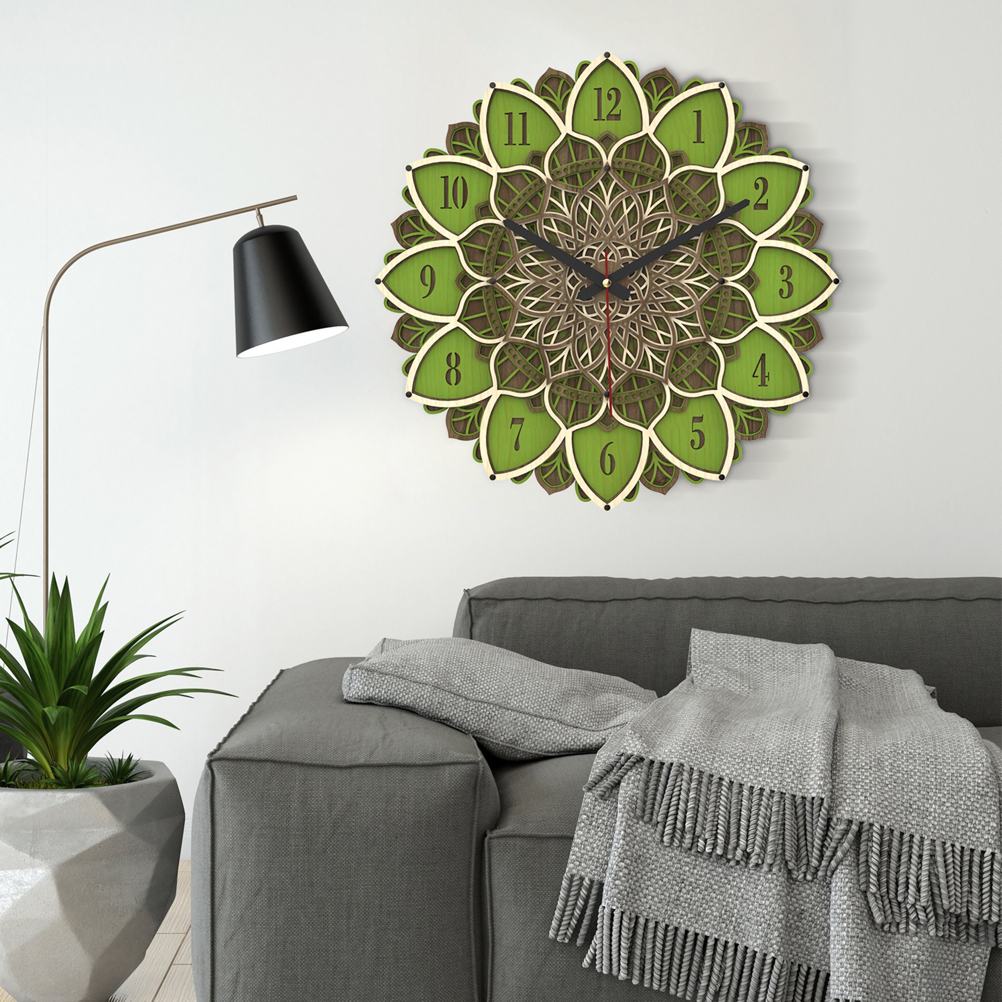 Wooden Multi Layer Wall Clock, Colorful Mandala Wall Clock, Wood Tier ...