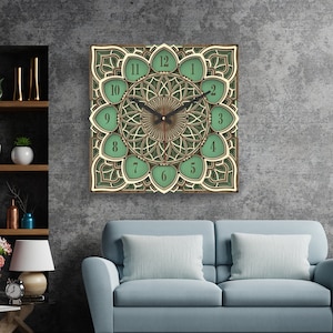 Wooden Multi Layer Wall Clock, Colorful Mandala Wall Clock, Wood Tier ...