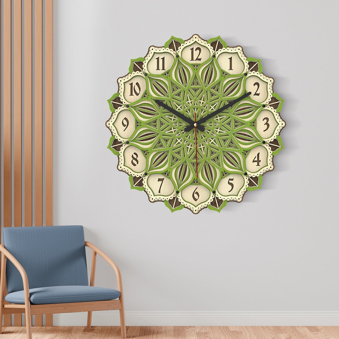 Wooden Multi Layer Wall Clock, Colorful Mandala Wall Clock, Wood Tier ...