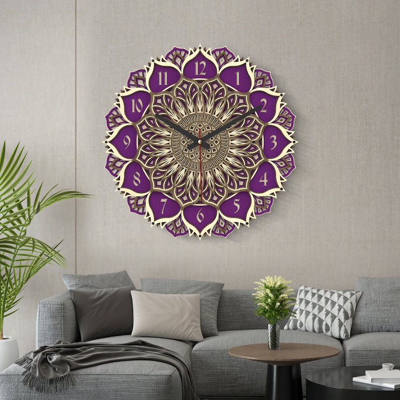 Colorful Mandala Wooden Wall Clock, Multi Layer Wall Clock, Silent ...
