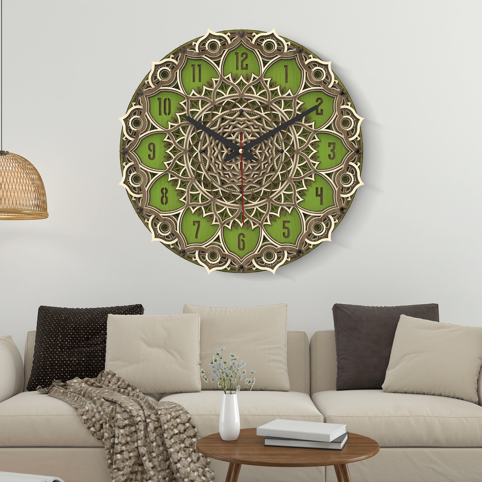 Wooden Multi Layer Wall Clock, Colorful Mandala Wall Clock ...