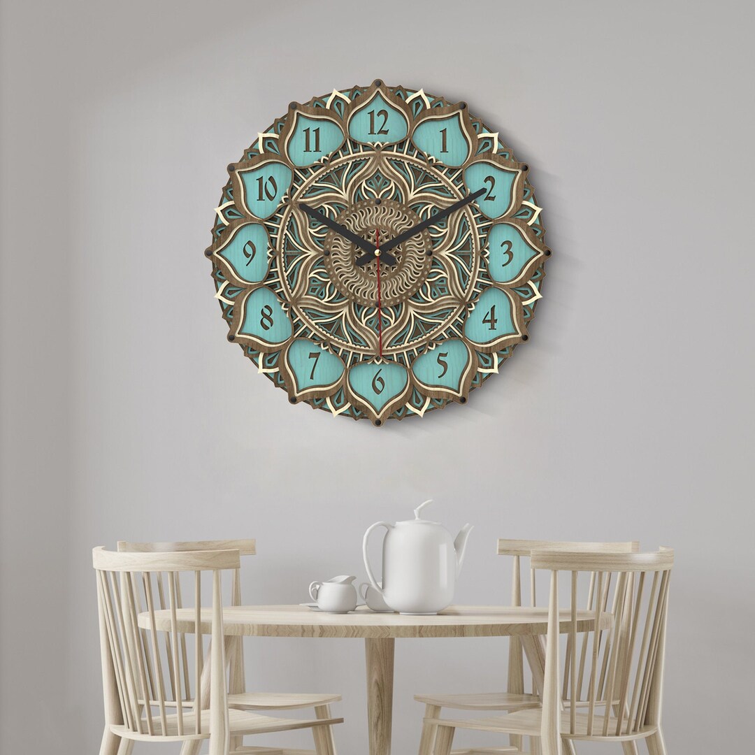 Wooden Multi Layer Wall Clock, Colorful Mandala Wall Clock ...