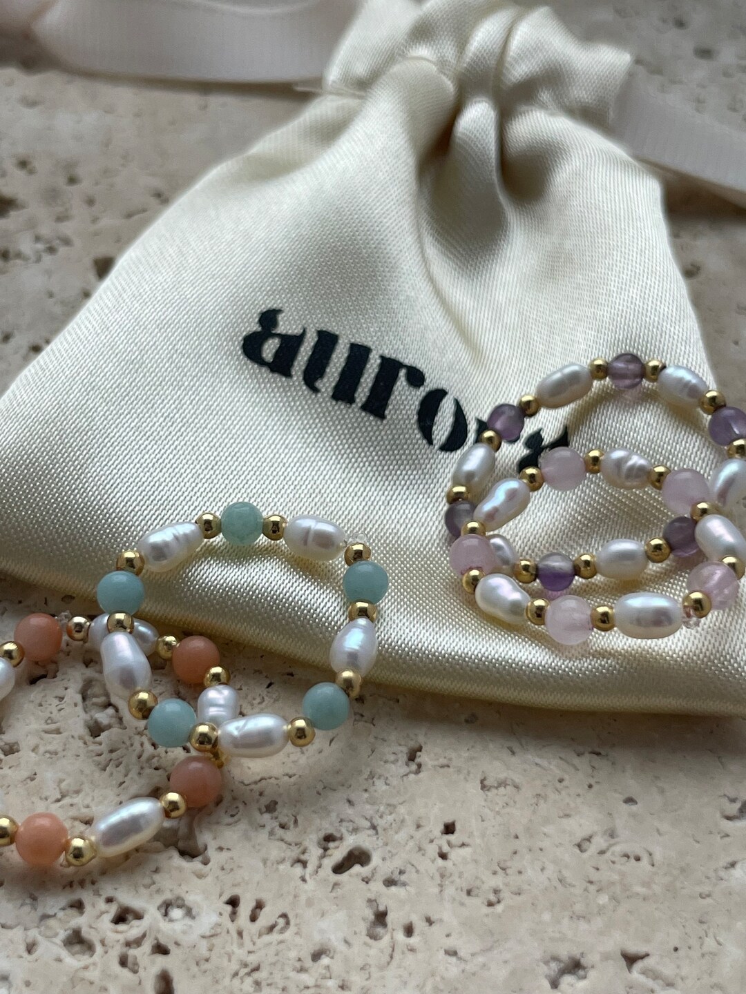 Saturnia | Natural Freshwater Pearl Ring With Gemstones Crystals Rose ...