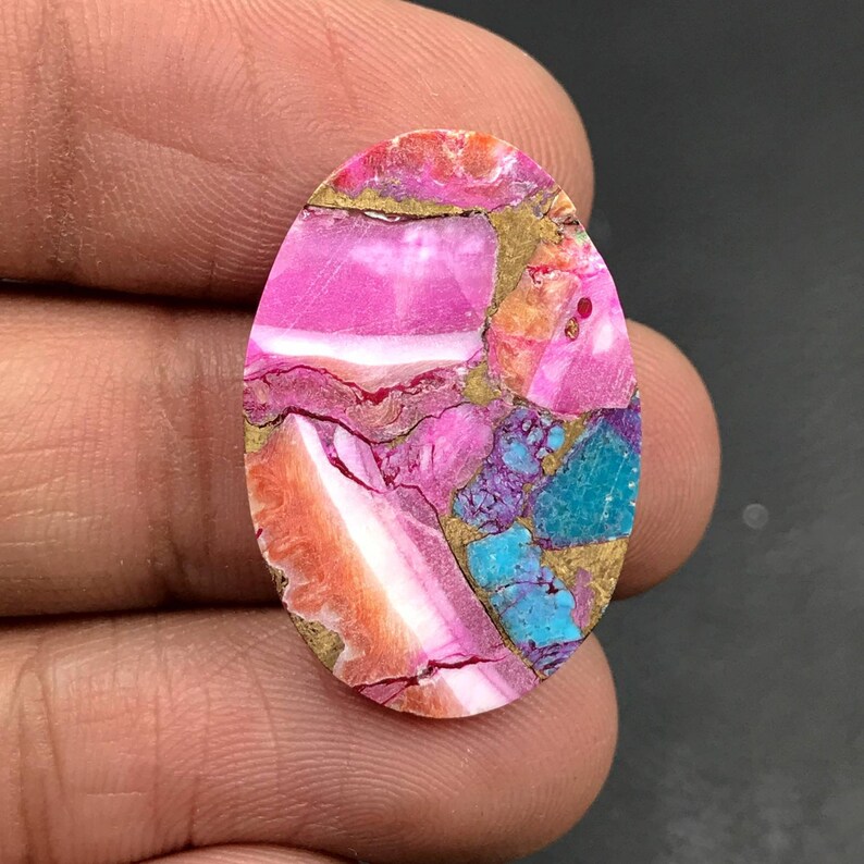Arizona Pink Mohave Turquoise With Spiny Oyster Cabochon...Oval ...