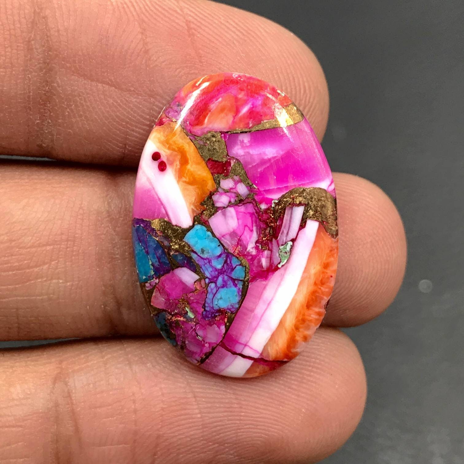 Arizona Pink Mohave Turquoise With Spiny Oyster Cabochon...Oval ...