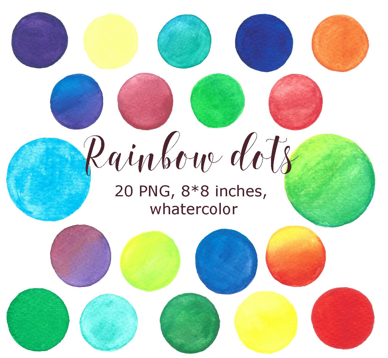 Circles Clipart Watercolor Clipart Rainbow Dots Clipart - Etsy
