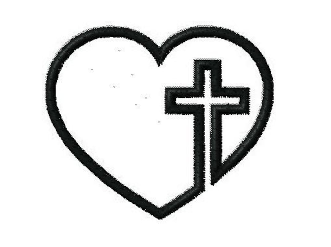 Cross in Heart Machine Embroidery Design Christian - Etsy