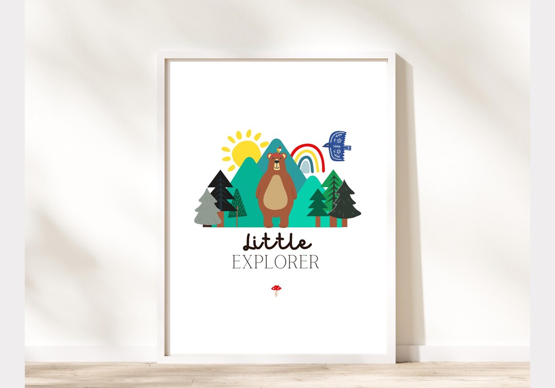 Little Explorer Nursery Print, Bear Art, New Baby Gift, Nursery Decor ...