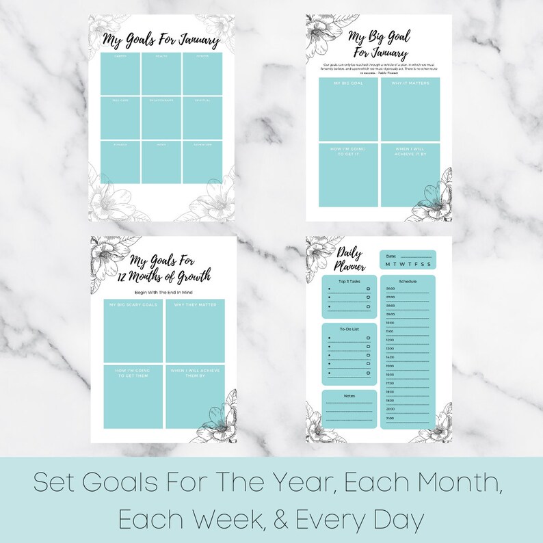 Printable Goal Setting, Wellness Planner, and Habit Tracker Bundle ...