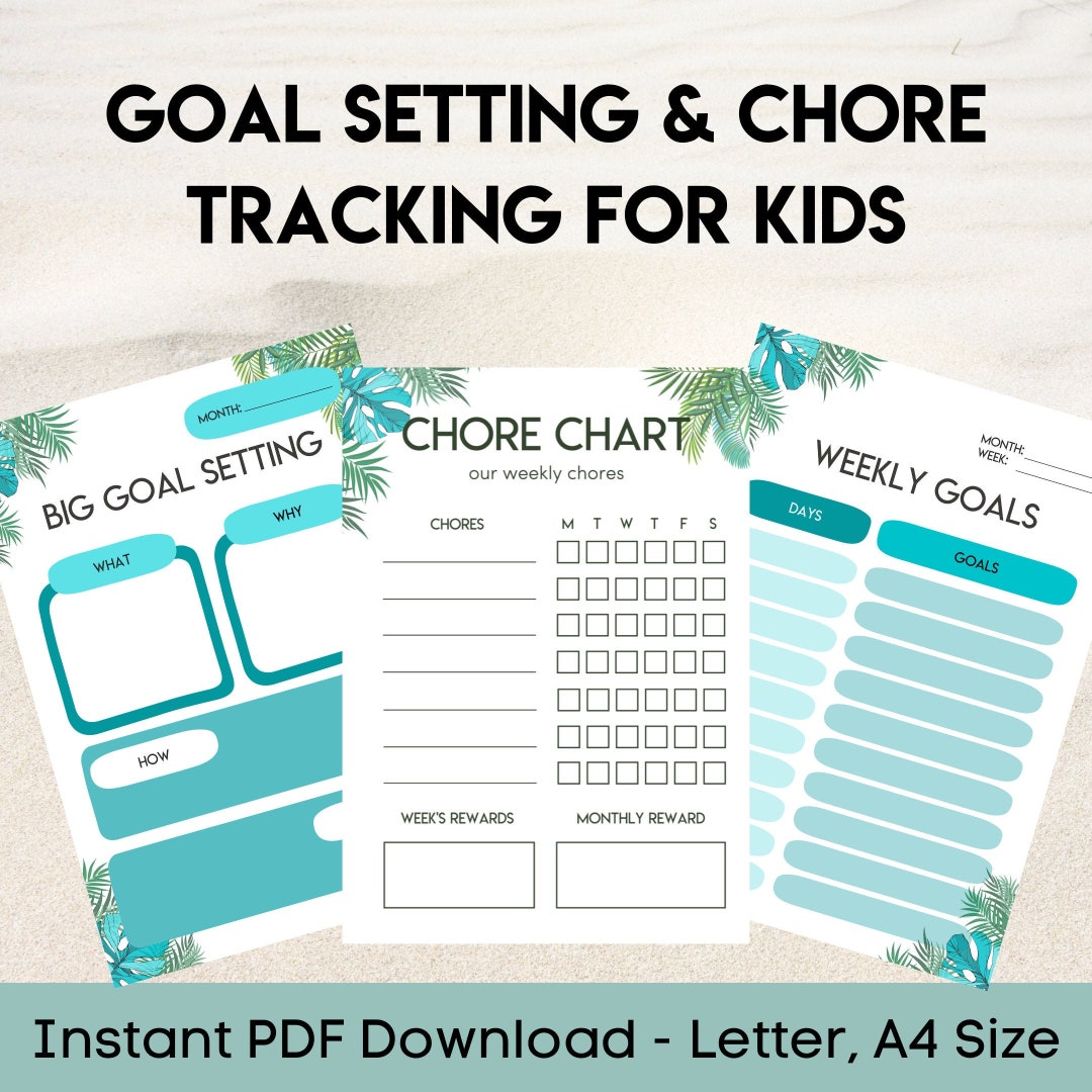 Tropical Chore Chart & Goal Setting for Kids - Daily, Weekly, and ...