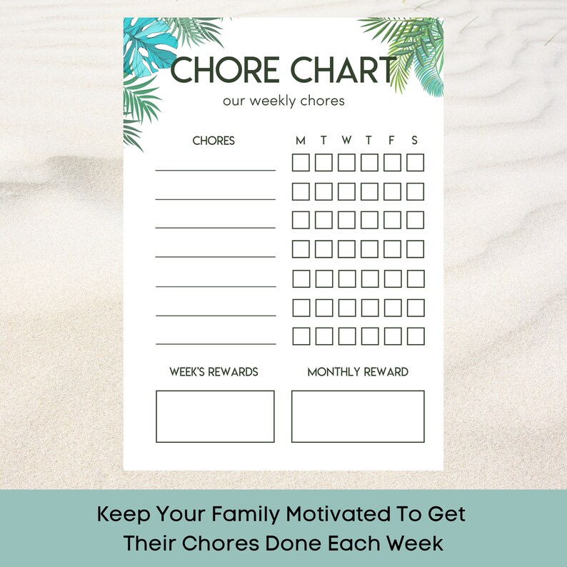 Tropical Chore Chart & Goal Setting for Kids - Daily, Weekly, and ...
