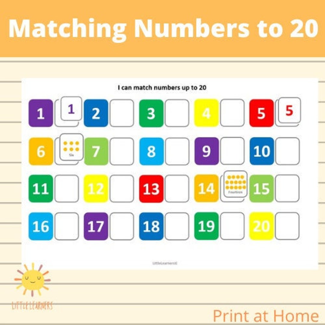 Printable Number Matching up to 20 for Toddlers and Pre-schoolers - Etsy